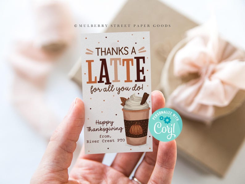 Thanks A Latte Gift Tag Printable Coffee Tag Instant Download Teacher ...