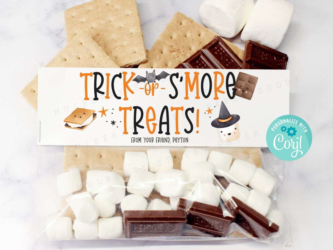 Printable Trick or S'mores Treat Bag Topper, Halloween S'more Treat Bag ...