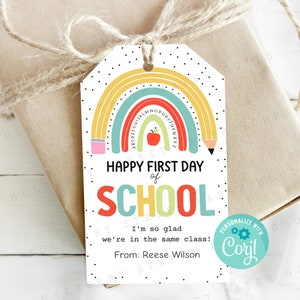 Happy First Day of School Printable Gift Tag Personalize With Corjl ...