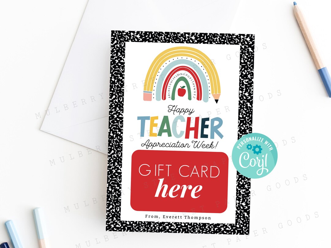 Happy Teacher Appreciation Week Gift Card Holder Printable, School ...