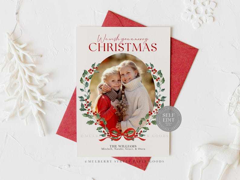 Editable Christmas Card Printable Digital Download Watercolor Photo ...