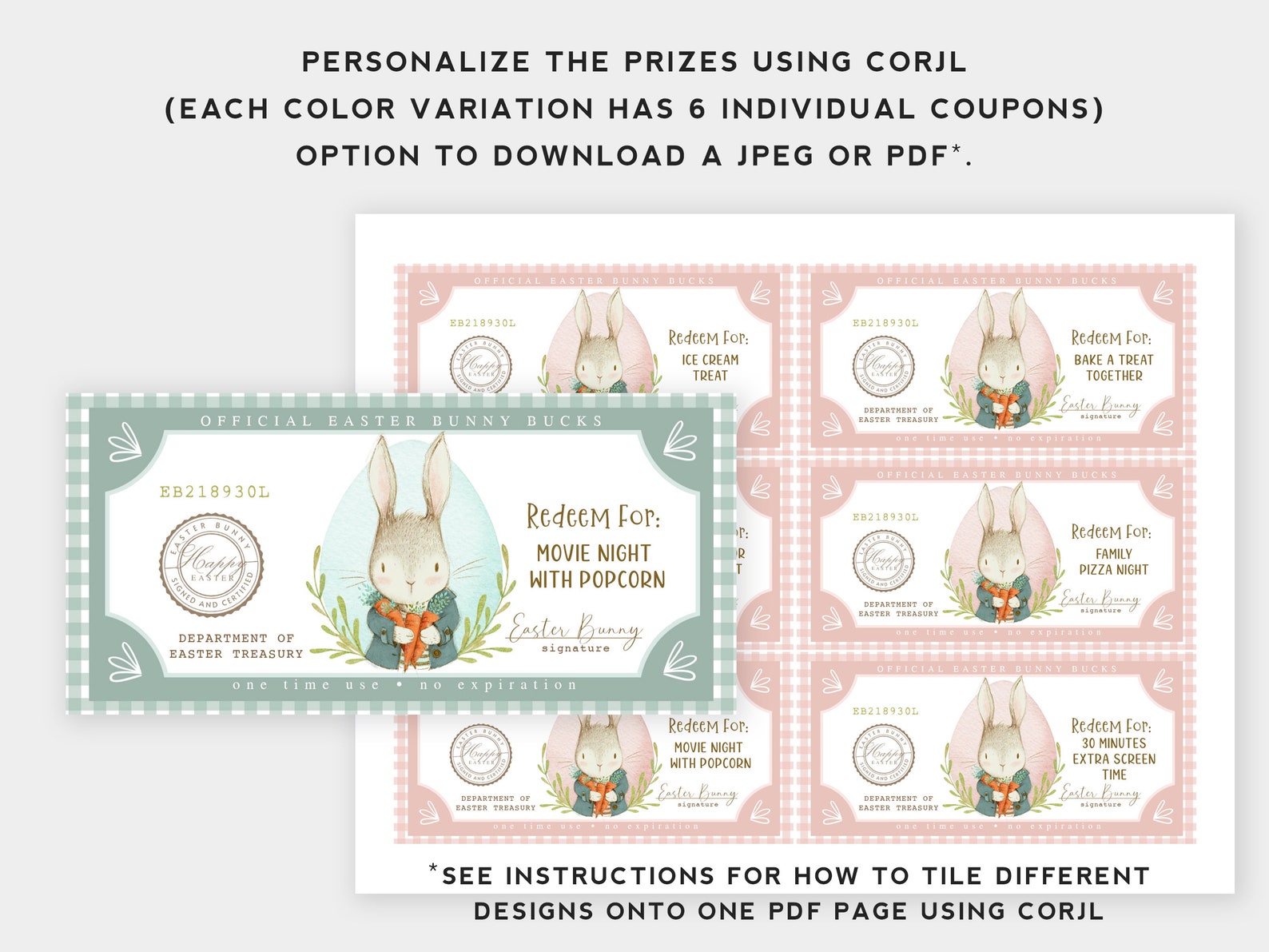 Printable Easter Bunny Bucks Digital Download Easter Bunny Dollar Bill ...