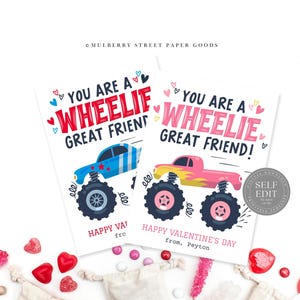 You Are a Wheelie Great Friend Valentine Card Printable Kids Classroom ...