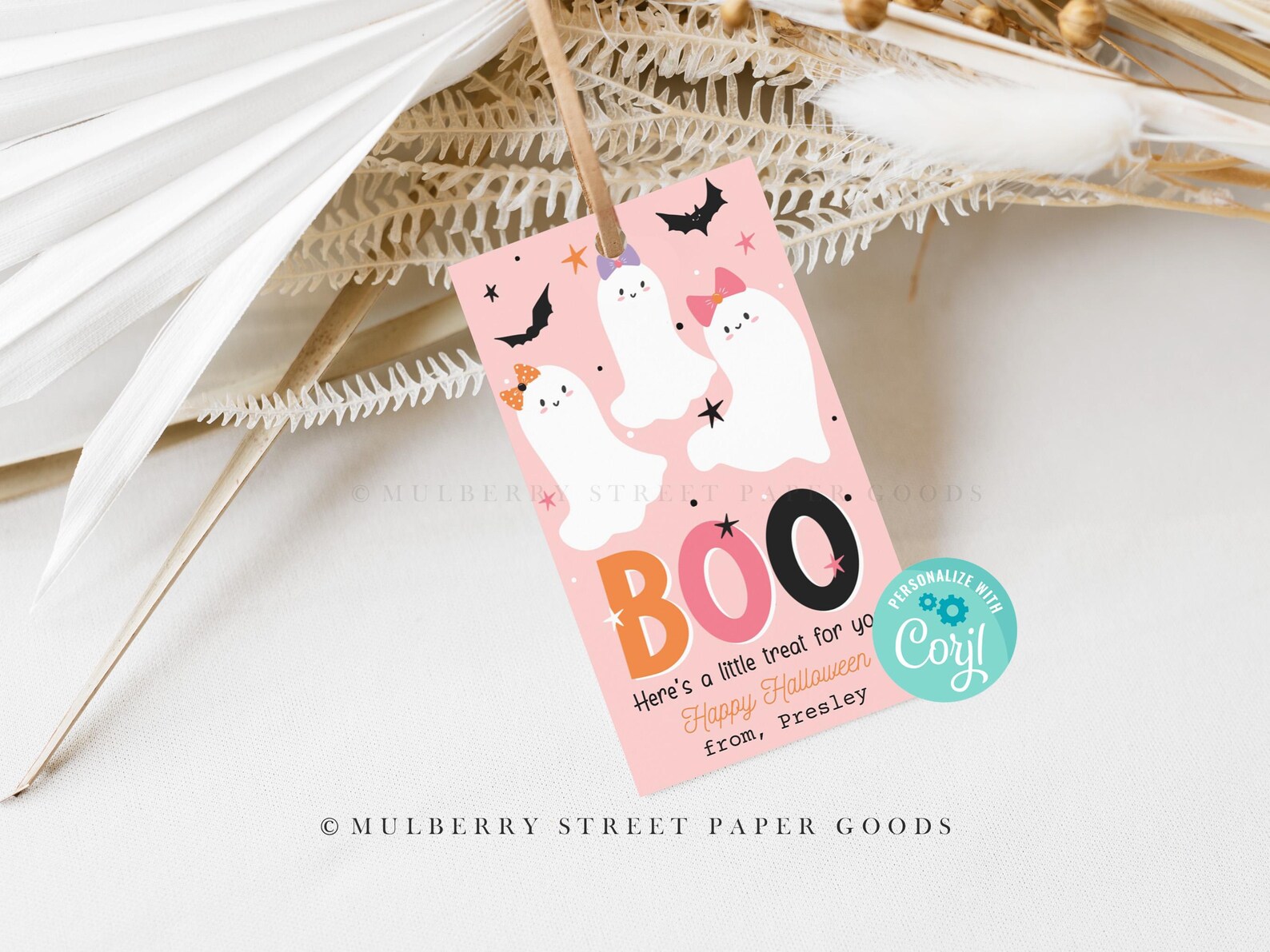 Printable Halloween Gift Tag Ghost Ghouls Pink Halloween Treat Tag ...