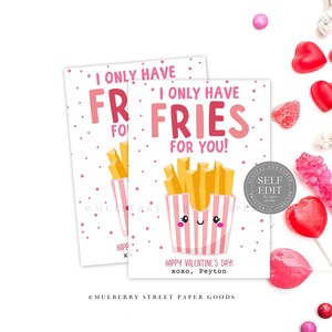 French Fries Valentine Card Printable Classroom Valentine Instant ...