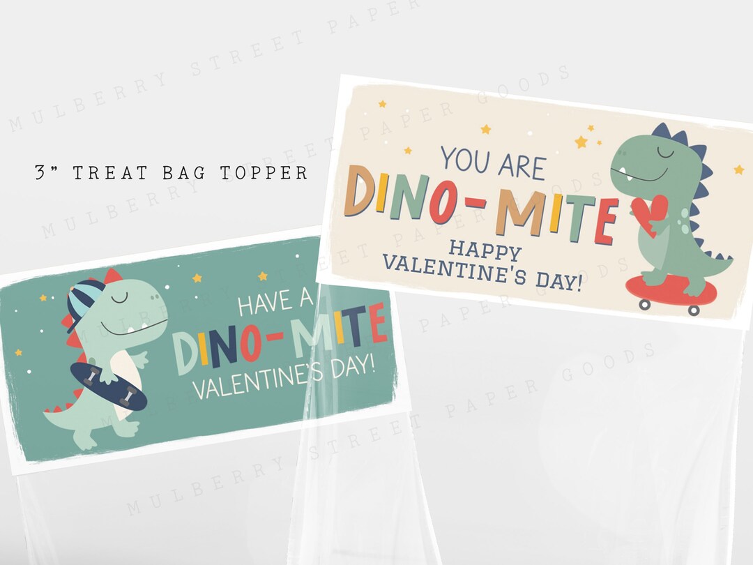 Printable Dinosaur Valentine's Day Treat Bag Topper, Instant Download 3 ...