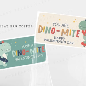 Printable Dinosaur Valentine's Day Treat Bag Topper, Instant Download 3 ...