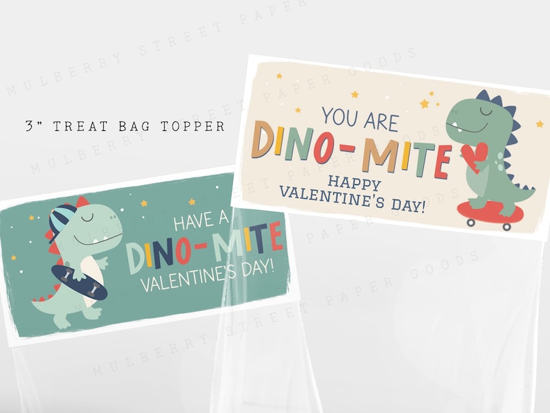 Printable Dinosaur Valentine's Day Treat Bag Topper, Instant Download 3 ...