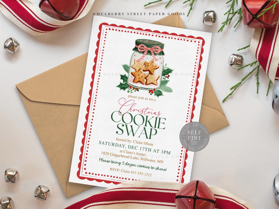 Editable Christmas Cookie Swap Party Invitation Printable Digital ...