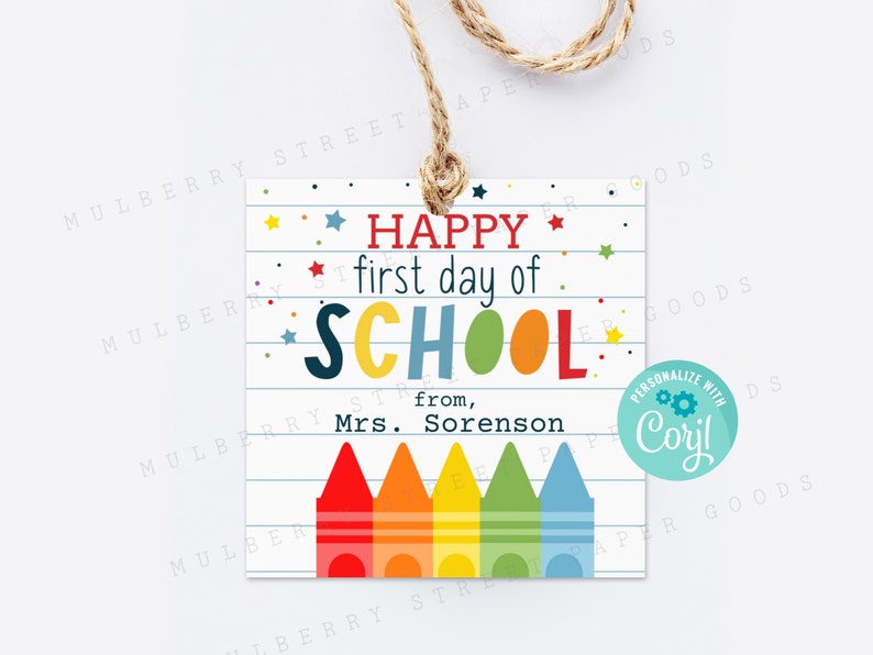 Happy First Day of School Printable Tag Square Back to School - Etsy