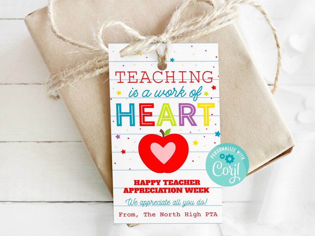Printable Teaching is a Work of Heart Gift Tag, Instant Download ...