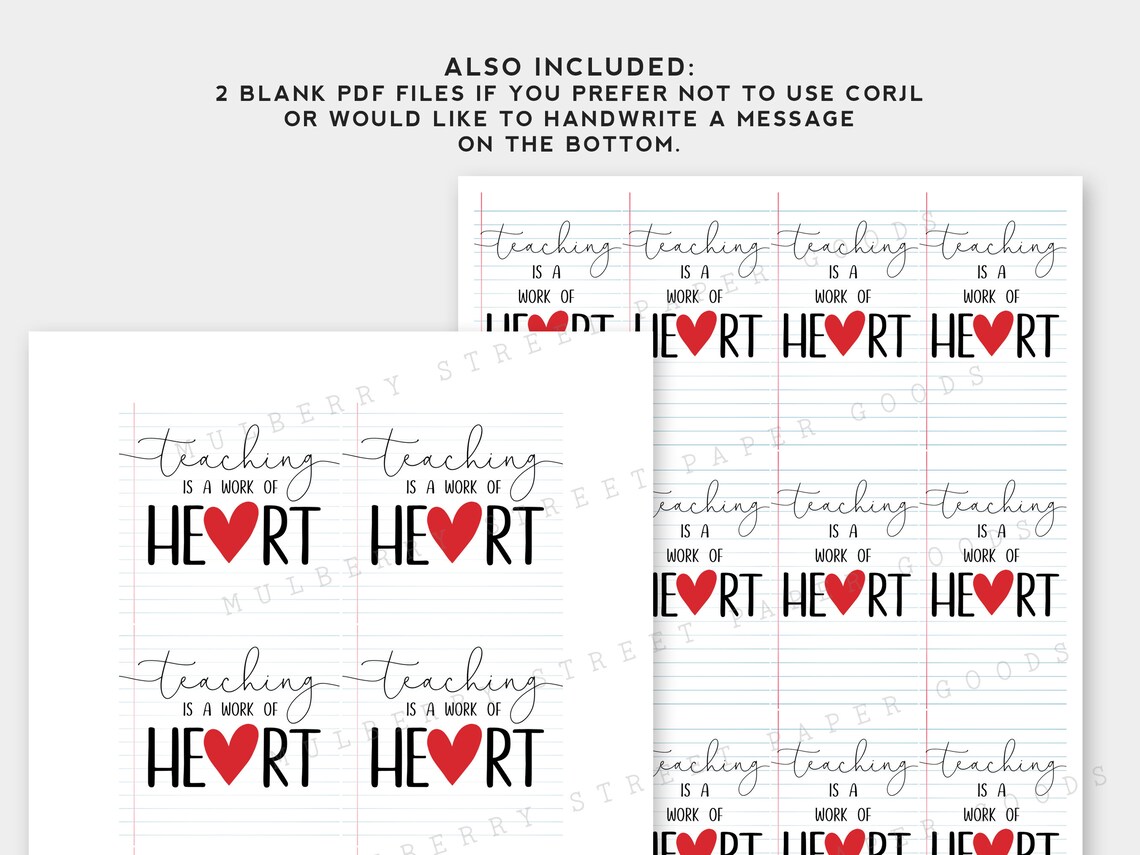 Printable Teaching is a Work of Heart Gift Tag Instant | Etsy