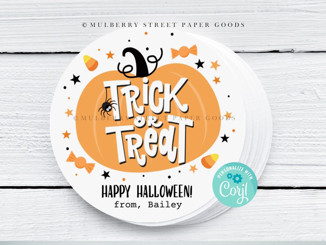 Halloween Circle Sticker Printable Trick or Treat Halloween Tag Party ...