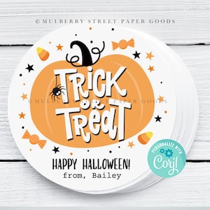 Halloween Circle Sticker Printable Trick or Treat Halloween Tag Party ...