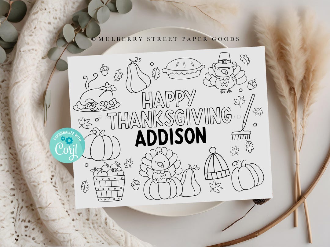 Editable Thanksgiving Coloring Page Printable Personalized Thanksgiving ...