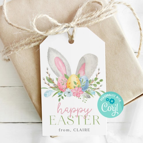 Printable Happy Easter Bunny Gift Tag Instant Download Easter | Etsy