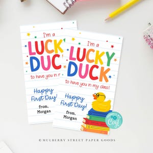 Lucky Duck Back to School Gift Tag Printable Rubber Duck First Day of ...