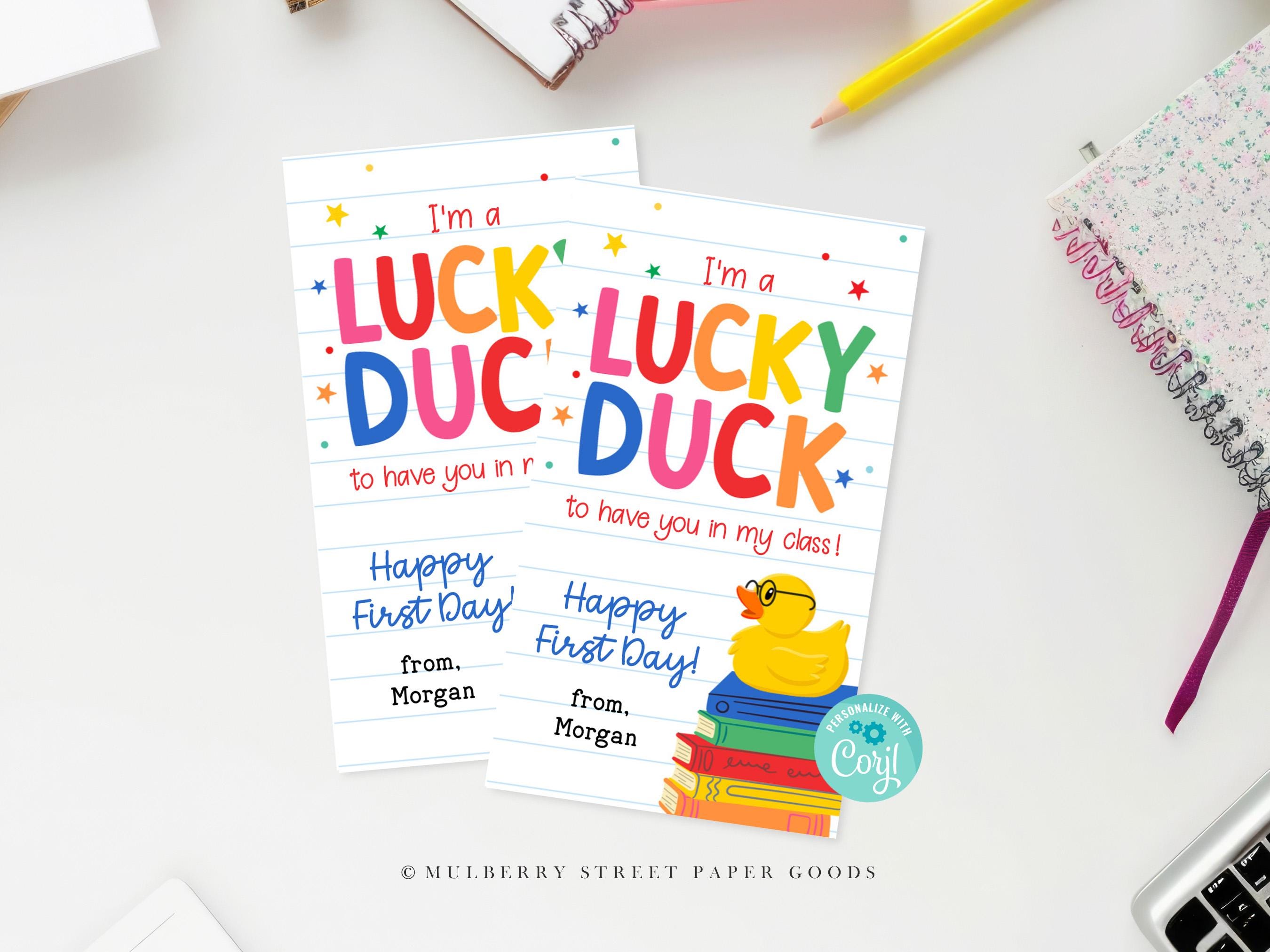 Lucky Duck Back to School Gift Tag Printable Rubber Duck First Day of ...