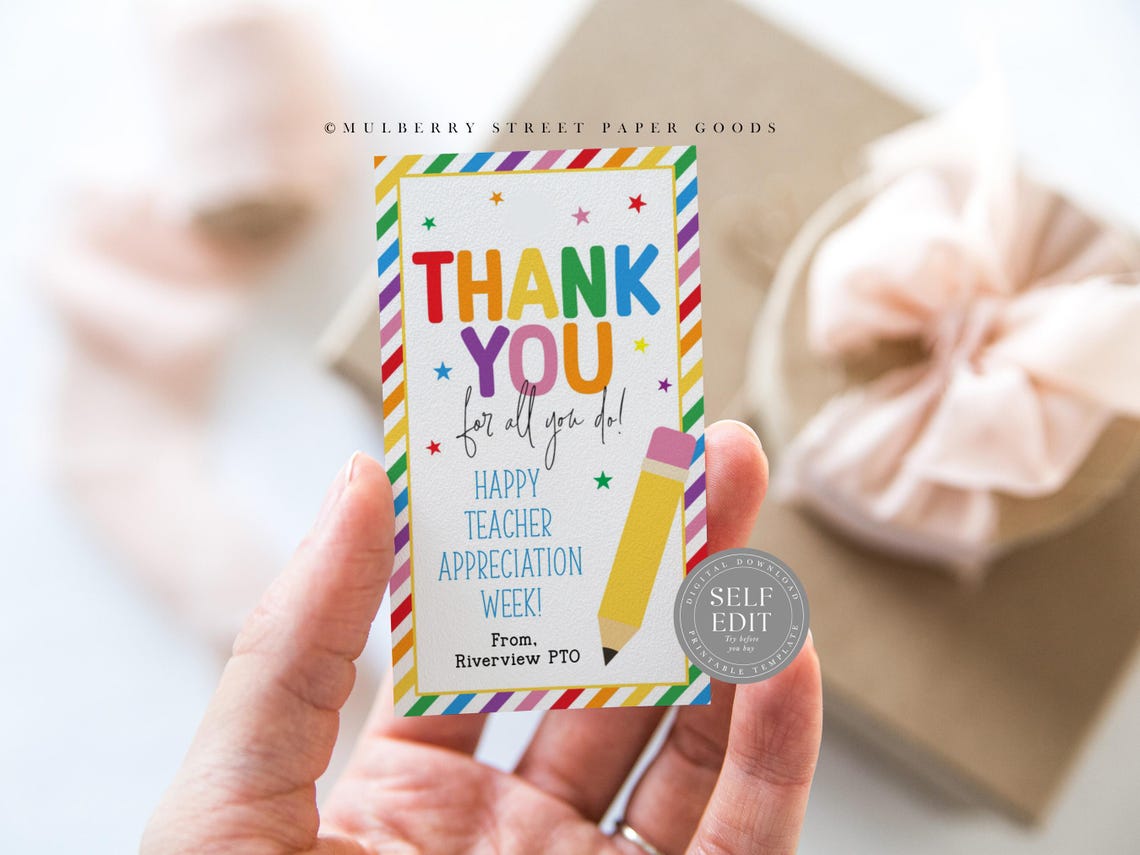 Teacher Appreciation Week Gift Tag Canva Template Thank You for All You ...