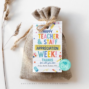 Teacher Staff Appreciation Gift Tag Printable Instant Download Teacher ...