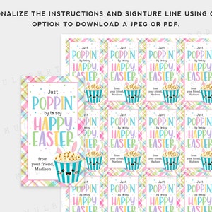 Printable Just Popping by to Say Happy Easter Tag, Happy Easter Popcorn ...