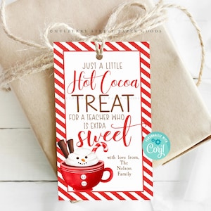 Teacher Hot Cocoa Gift Tag Digital Download Printable Holiday Hot ...