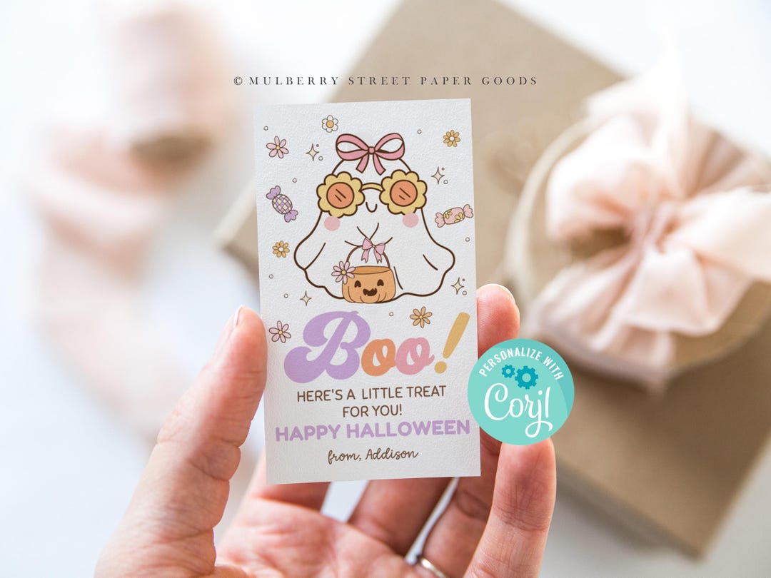 Halloween Boo Tag Printable Cute Groovy Ghost Halloween Gift Tag Retro ...
