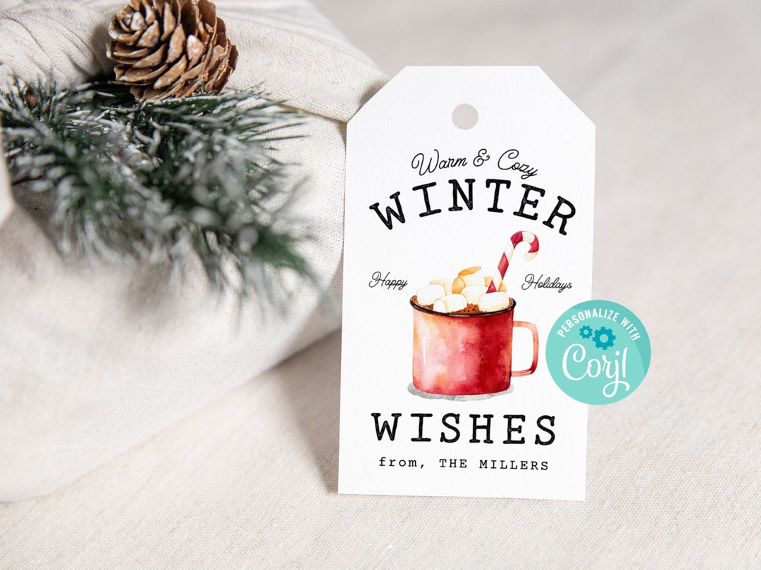 Printable Warm and Cozy Winter Wishes Gift Tag, Hot Cocoa Christmas ...