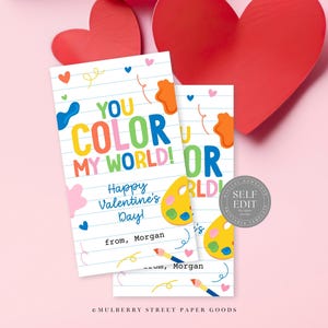 You Color My World Valentine Card Printable Art Supplies Classroom ...