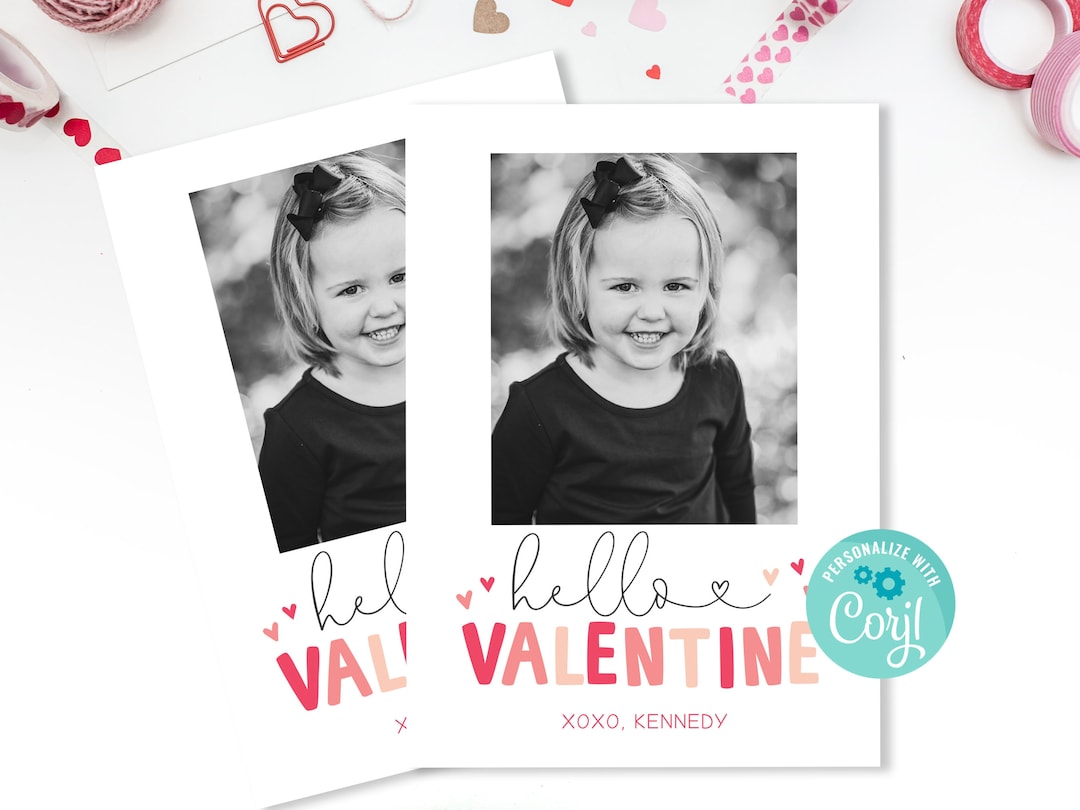 Printable Hello Valentine Classroom Photo Card, Instant Download ...
