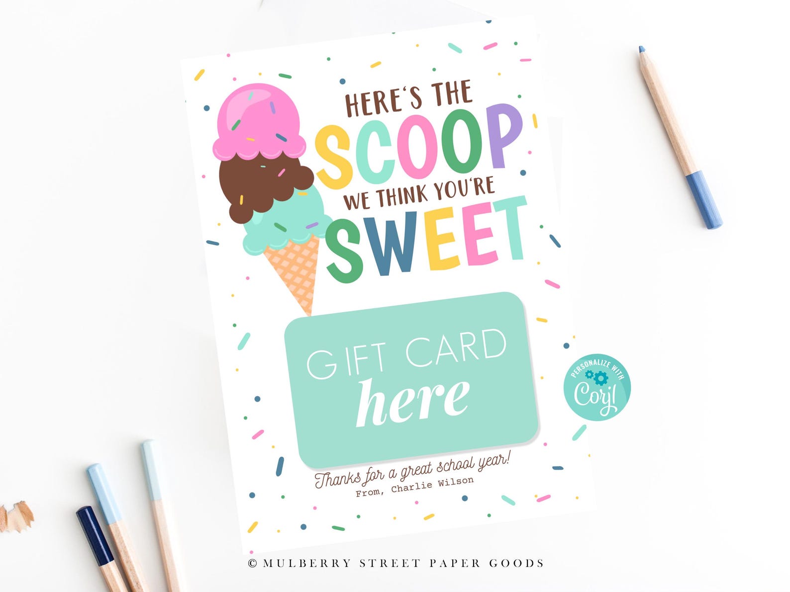 Printable Here's the Scoop Gift Card Holder, Instant Download Ice Cream ...