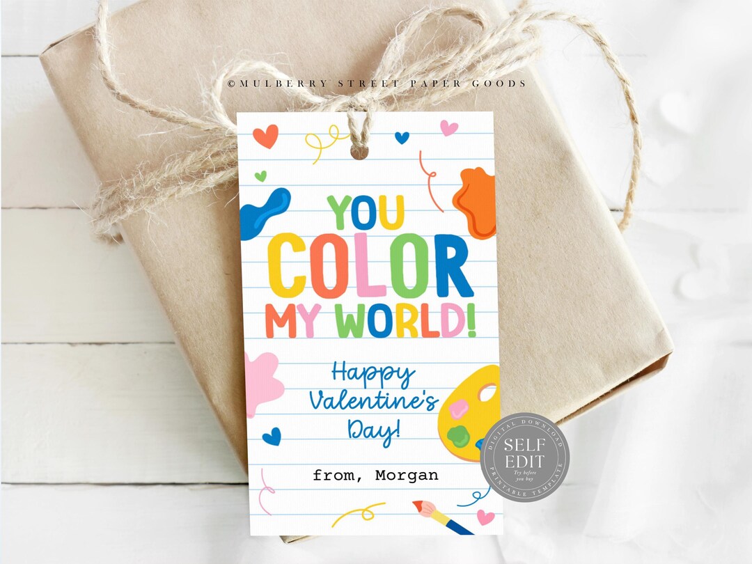You Color My World Valentine Card Printable Art Supplies Classroom ...