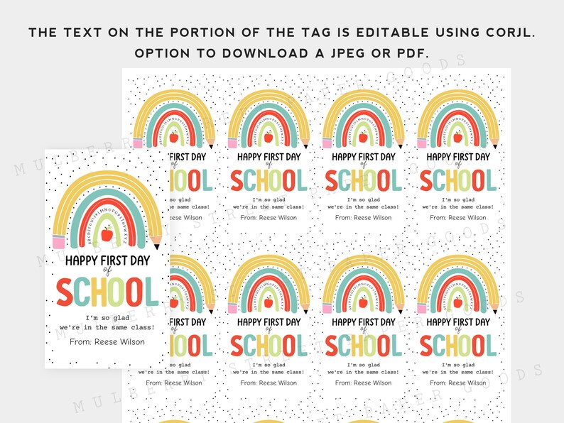 Happy First Day of School Printable Gift Tag Personalize With Corjl ...
