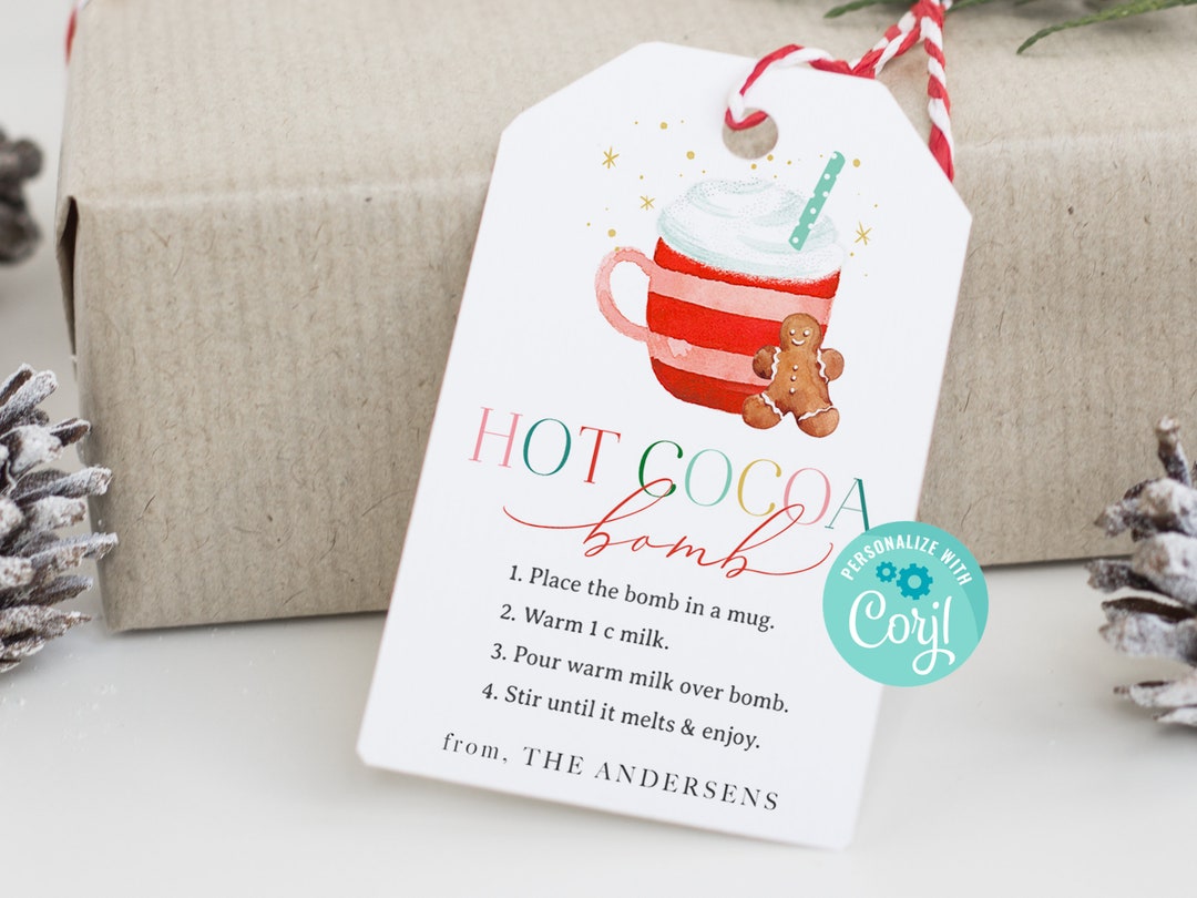 Printable Hot Cocoa Bomb Tag, Christmas Hot Chocolate Bomb Instructions ...