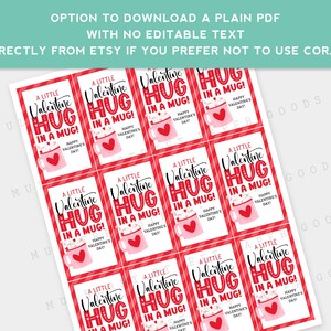 Printable Valentine Hug in a Mug Gift Tag Hot Cocoa Valentine's Day ...