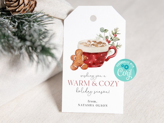 Printable Warm and Cozy Gift Tag Instant Download Christmas | Etsy