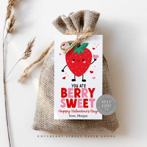 Berry Sweet Valentine Gift Tag Printable Digital Download Classroom ...