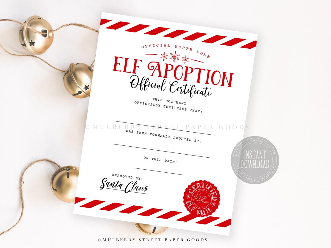 Editable Elf Adoption Certificate Digital Download Elf Adoption ...
