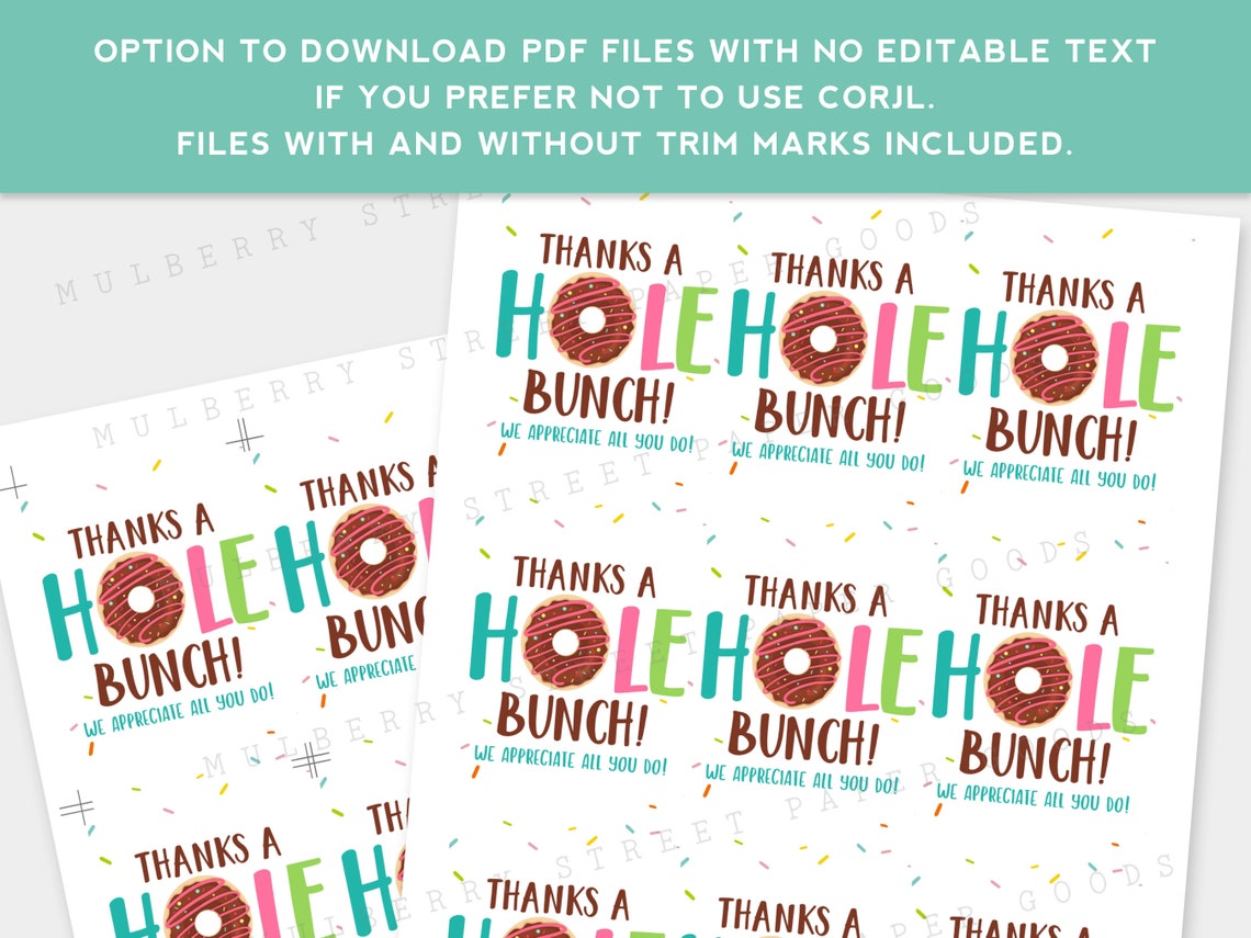 Printable Thanks a Hole Bunch Gift Tag Instant Download Donut - Etsy