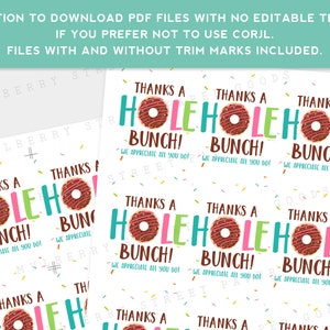 Printable Thanks a Hole Bunch Gift Tag, Instant Download Donut Thank ...