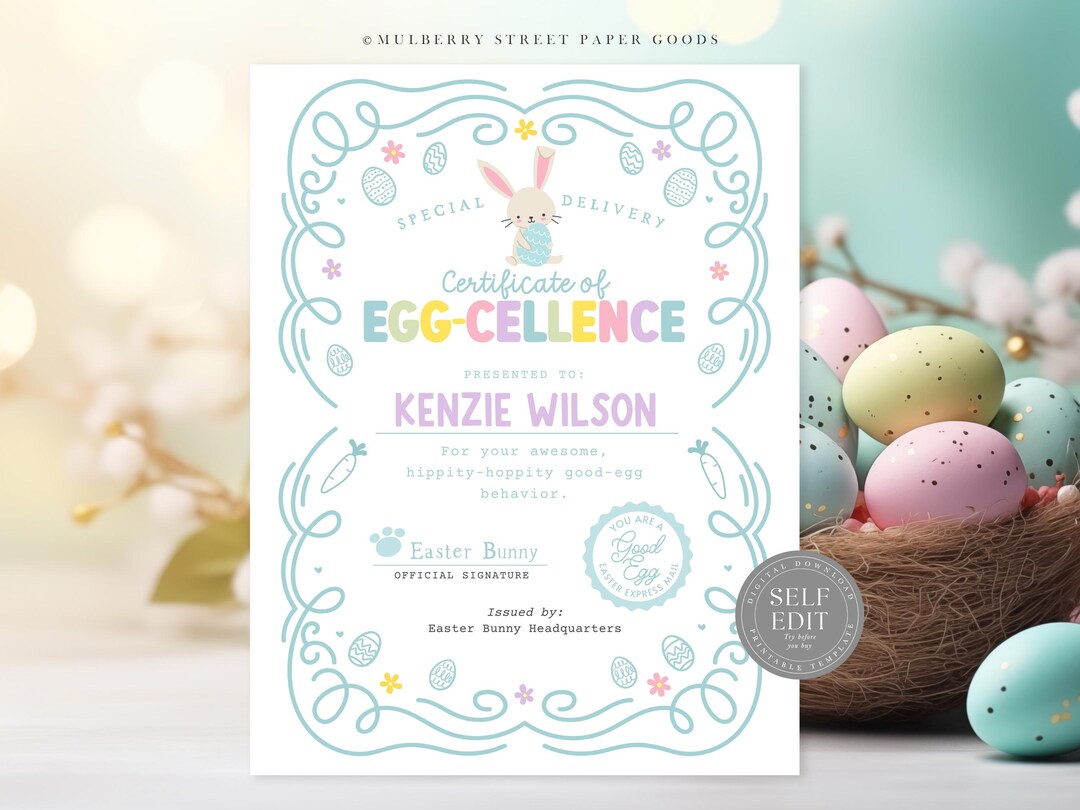 Editable Easter Certificate Canva Template Printable Eggcellence ...