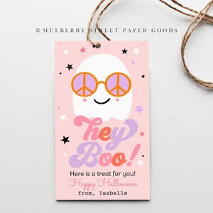 Editable Halloween Tag Printable Retro Groovy Ghost Halloween Party ...