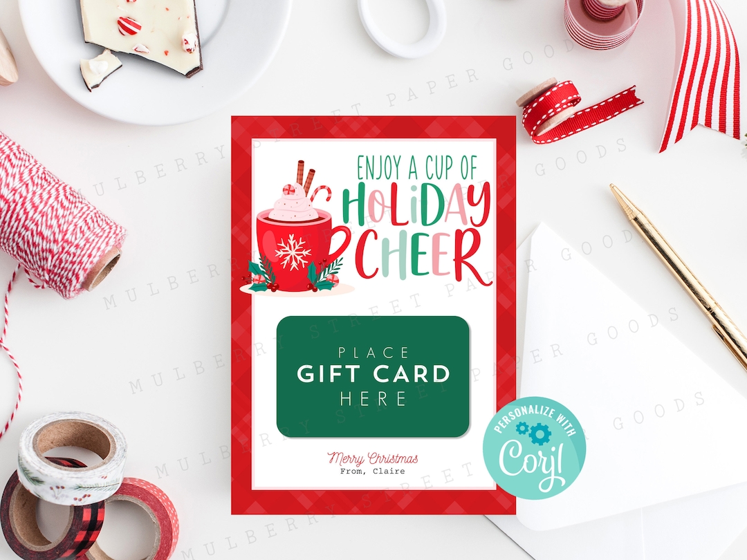 Enjoy a Cup of Holiday Cheer Coffee Gift Card Holder Printable, Instant ...