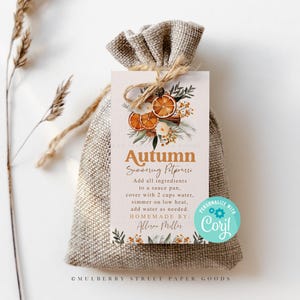 Editable Autumn Stovetop Potpourri Gift Tag Fall Simmering Potpourri ...
