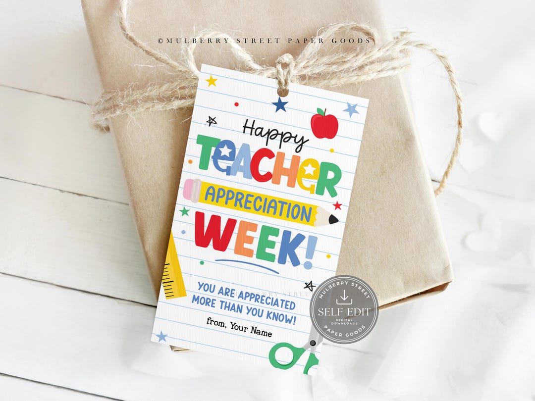 Happy Teacher Appreciation Week Gift Tag Canva Template Printable, PTO ...