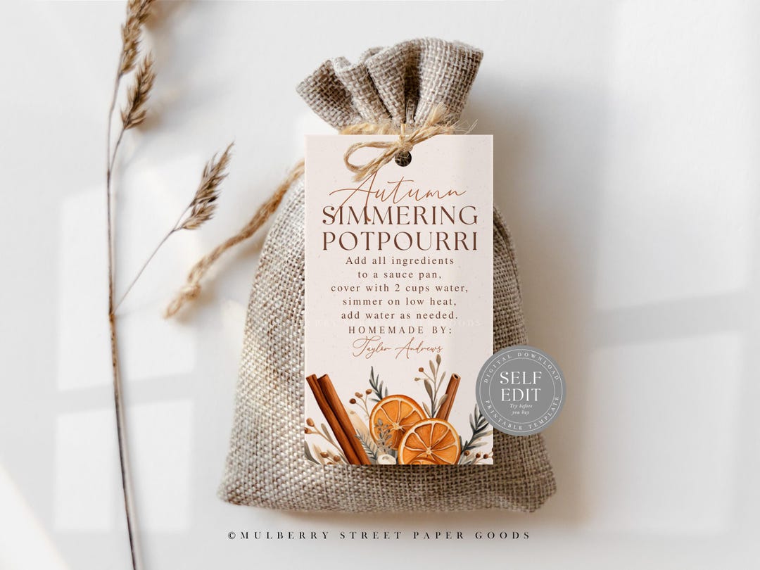 Editable Autumn Simmering Potpourri Gift Tag Fall Stovetop Potpourri ...
