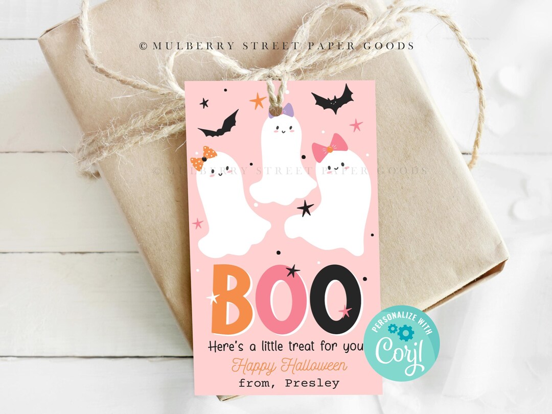 Printable Halloween Gift Tag Ghost Ghouls Pink Halloween Treat Tag ...