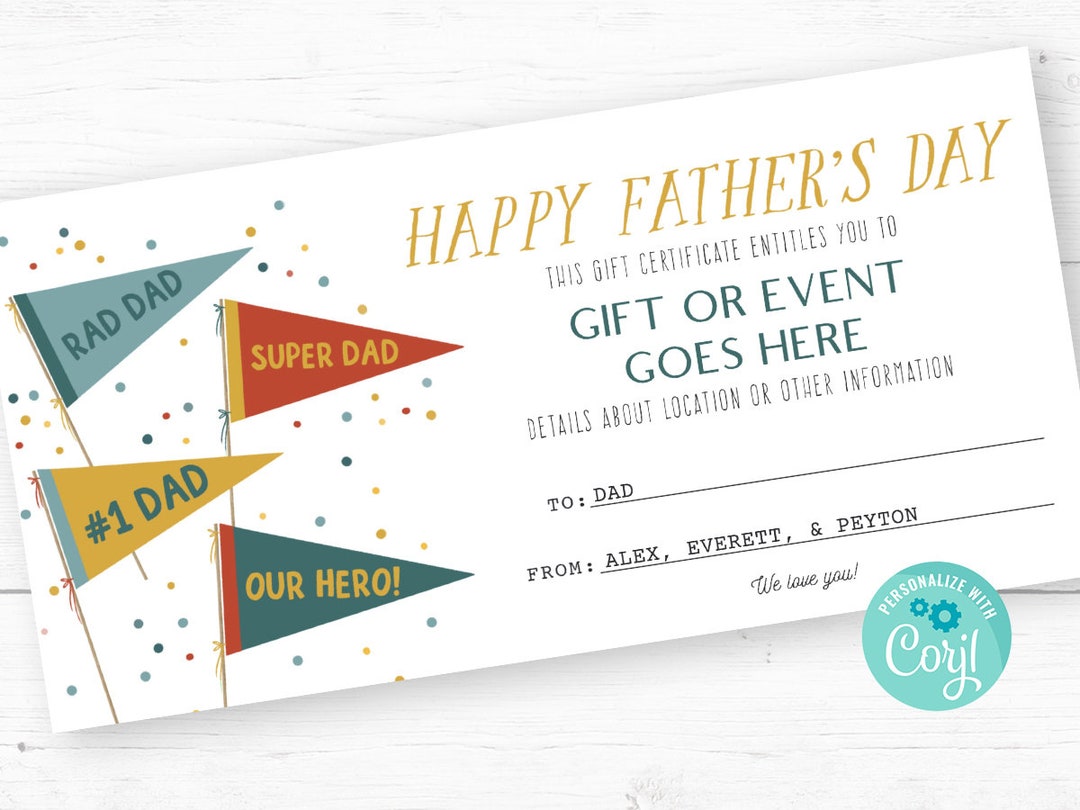 Printable Father's Day Gift Certificate, Editable Dad's Day Gift ...