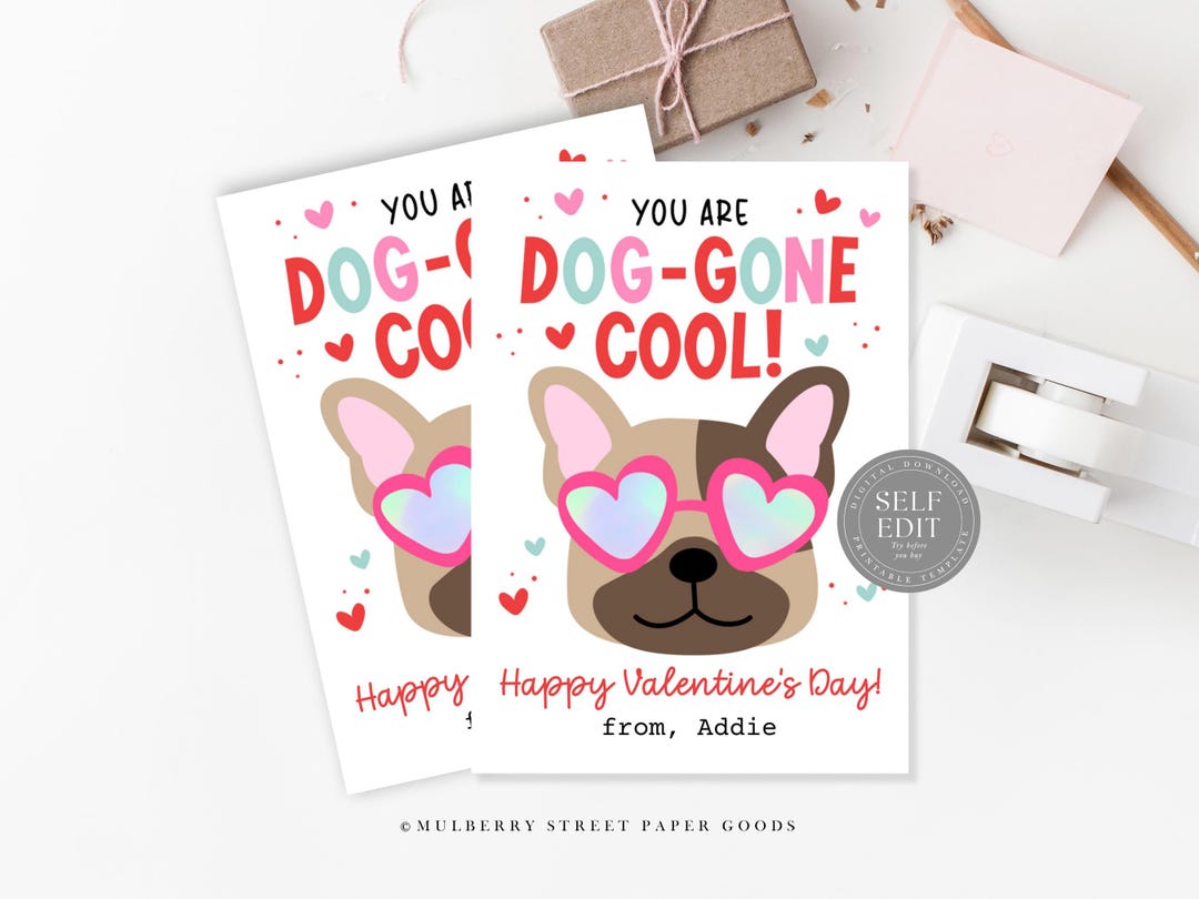 Cute Dog Valentine Card Canva Template Printable Puppy Valentine's Day ...