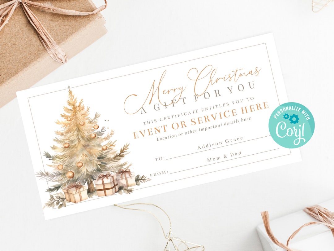 Editable Christmas Gift Certificate Template, Neutral Pretty Christmas ...